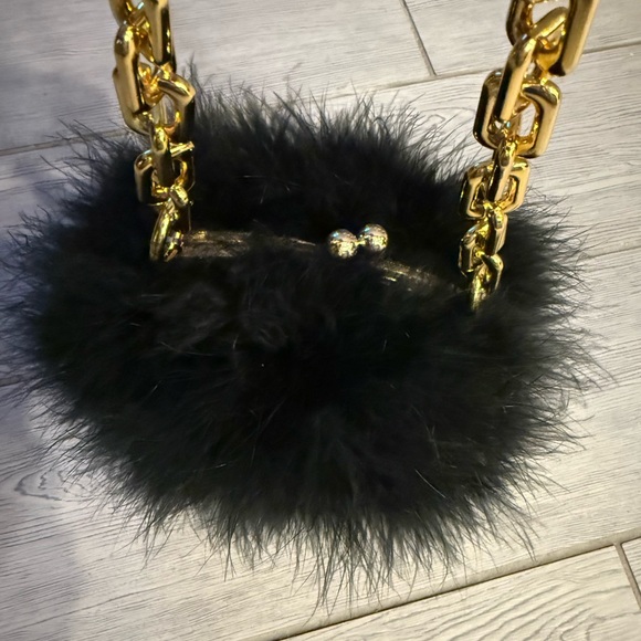 Bags | Elegant Black Mini Ostrich Feather Bag With Gold Chain | Poshmark